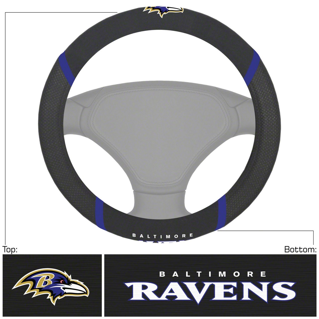 Challenger Steering Wheel Cover with Baltimore Ravens Logo; Black ...
