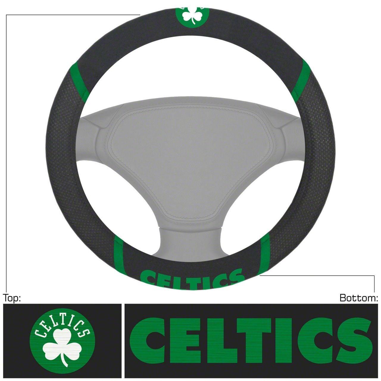 Challenger Steering Wheel Cover with Boston Celtics Clover Logo; Black ...