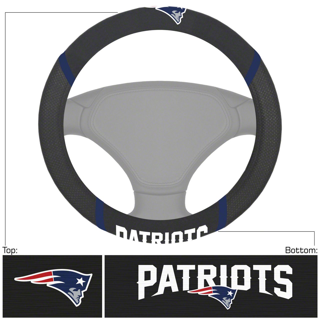 Challenger Steering Wheel Cover with New England Patriots Logo; Black ...