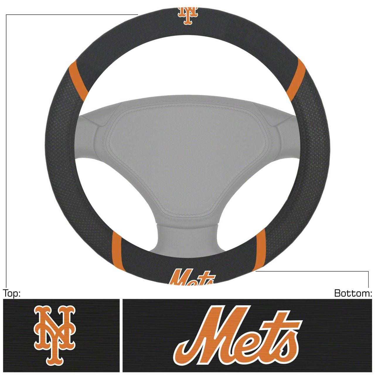 Challenger Steering Wheel Cover with New York Mets Logo; Black ...