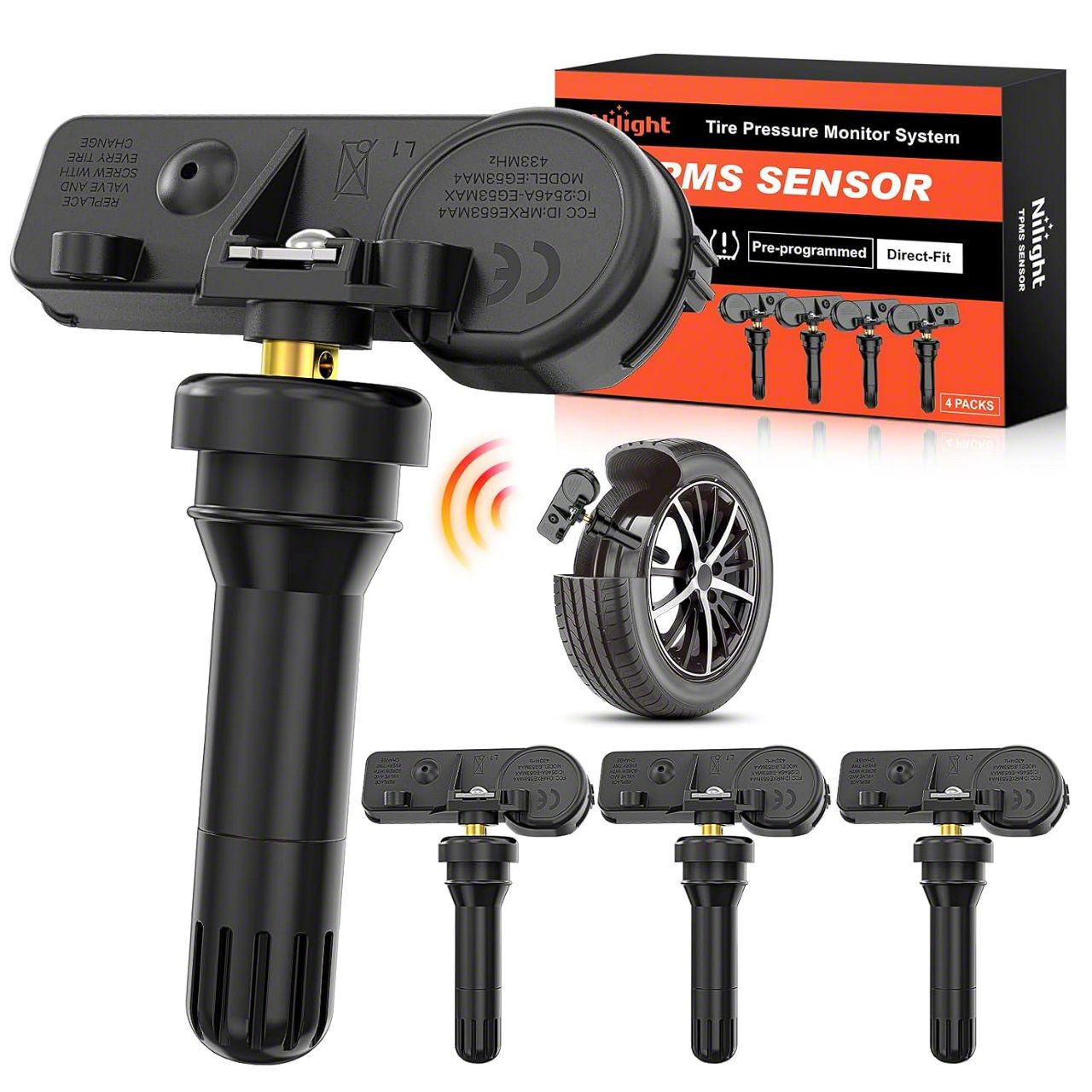 Challenger Valve Stem-Mounted TPMS Sensors with Rubber Valve; Set of 4 ...