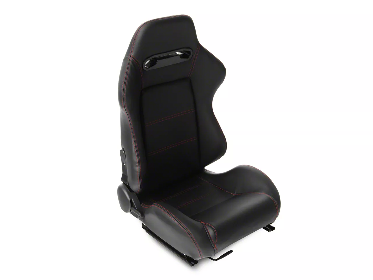 Challenger Vinyl Racing Bucket Seats with Seat Sliders; Black with Red ...