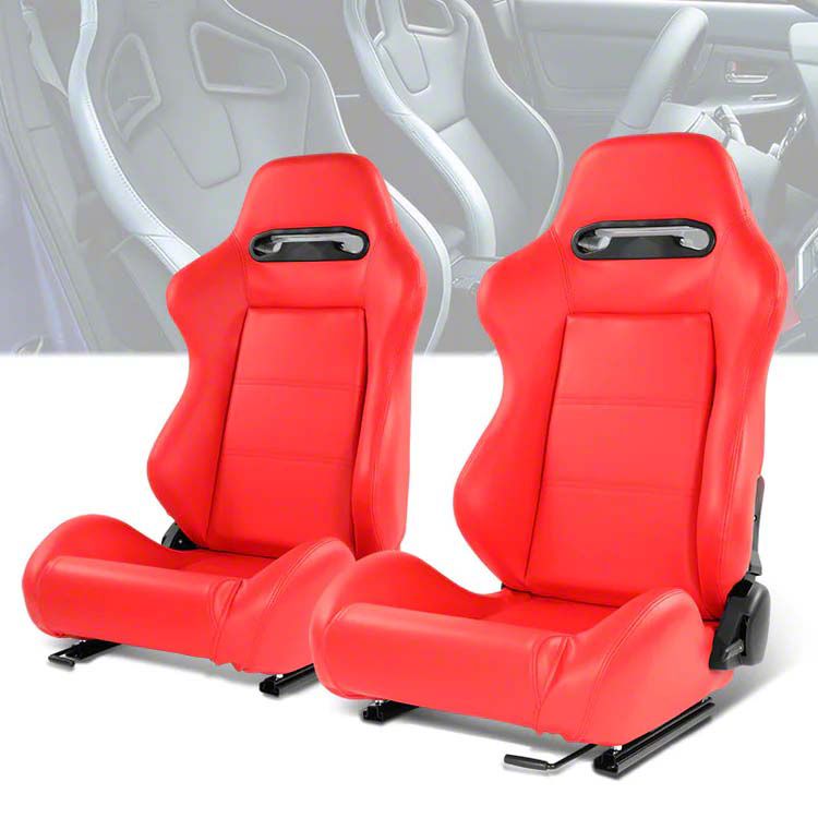 Challenger Vinyl Racing Bucket Seats with Seat Sliders; Red (Universal ...