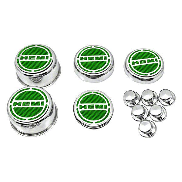 Charger Deluxe Engine Caps with HEMI Logo; Green Carbon Fiber (08-23 5 ...