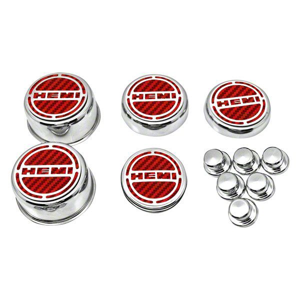 Charger Deluxe Engine Caps with HEMI Logo; Red Carbon Fiber (12-23 6.4L ...
