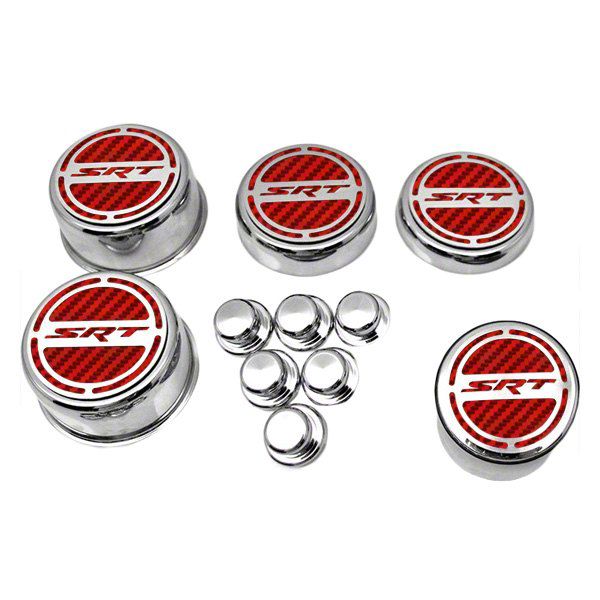 Charger Deluxe Engine Caps with SRT Logo; Red Carbon Fiber (08-10 6.1L ...