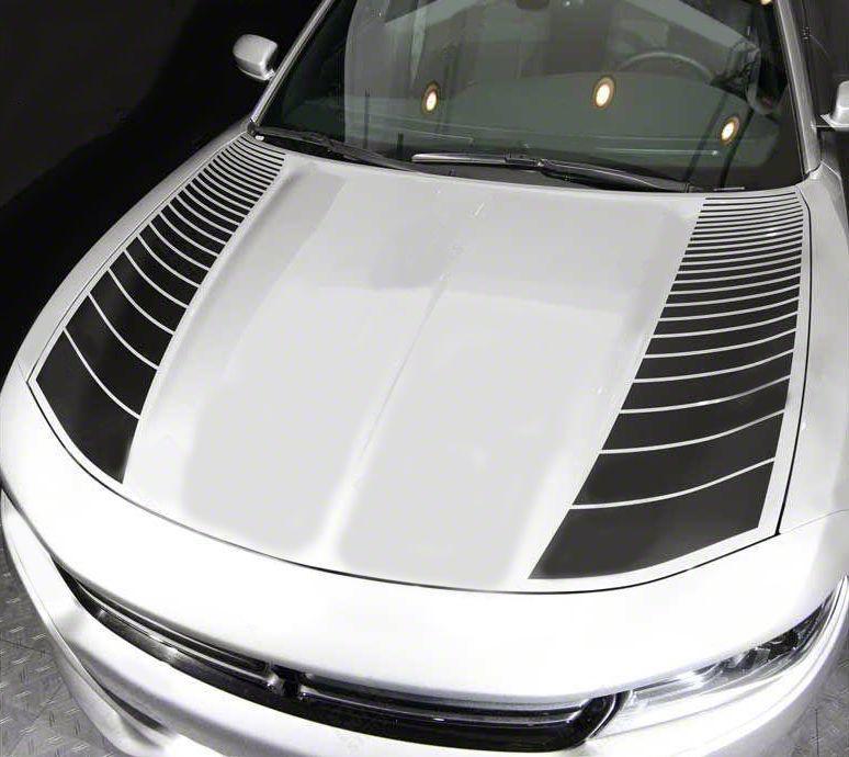Charger Hood Side Accent Strobe Decals Stripes; Gloss Black (15-18 ...