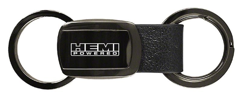 Charger Key Chain; Hemi Powered Leather Tri-Ring Key Fob; Gun Metal