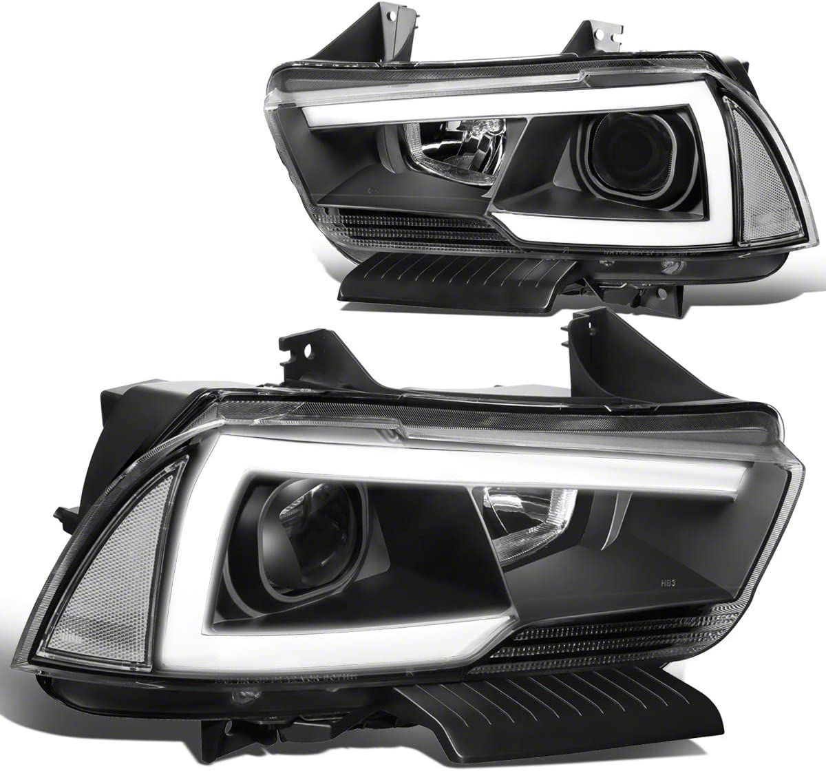 Charger LED DRL Projector Headlights with Clear Corners; Black Housing ...