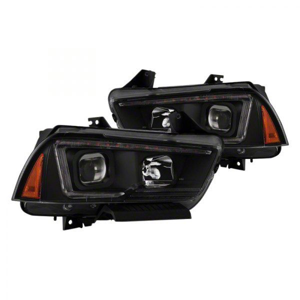 Charger Light Tube DRL Projector Headlights; Black Housing; Clear Lens ...
