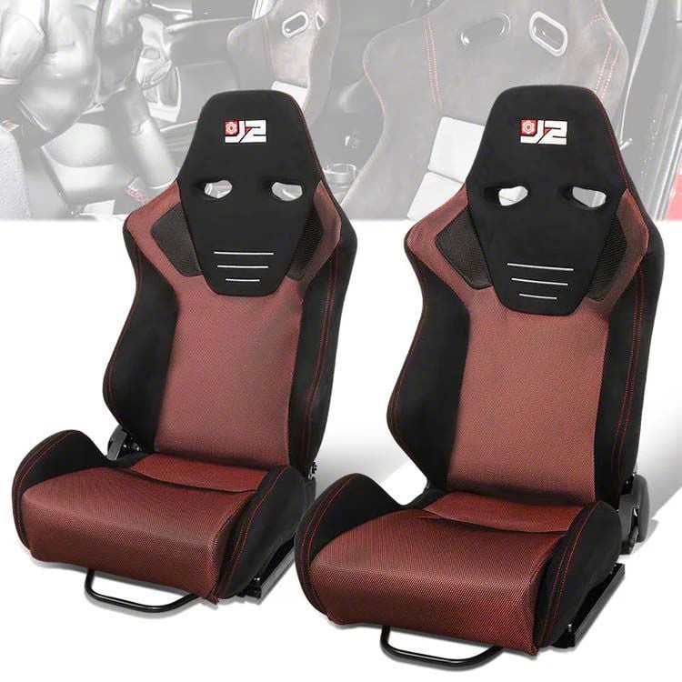 Charger Microfiber Suede Racing Bucket Seats with Seat Sliders; Black ...