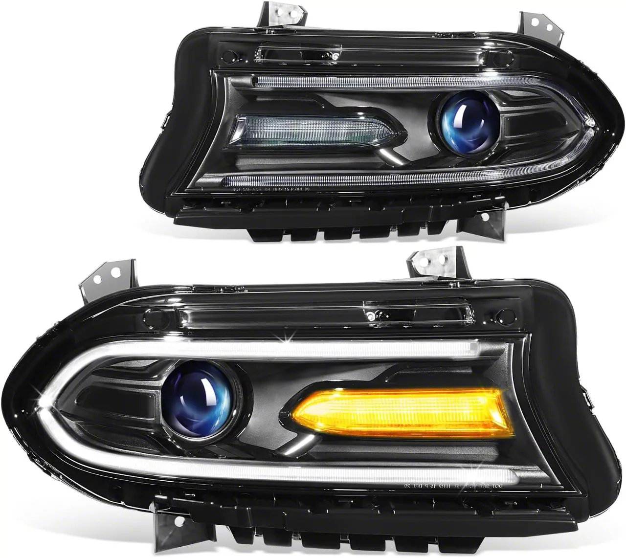 Charger OE Style LED DRL Projector Headlights with Clear Corners; Black ...