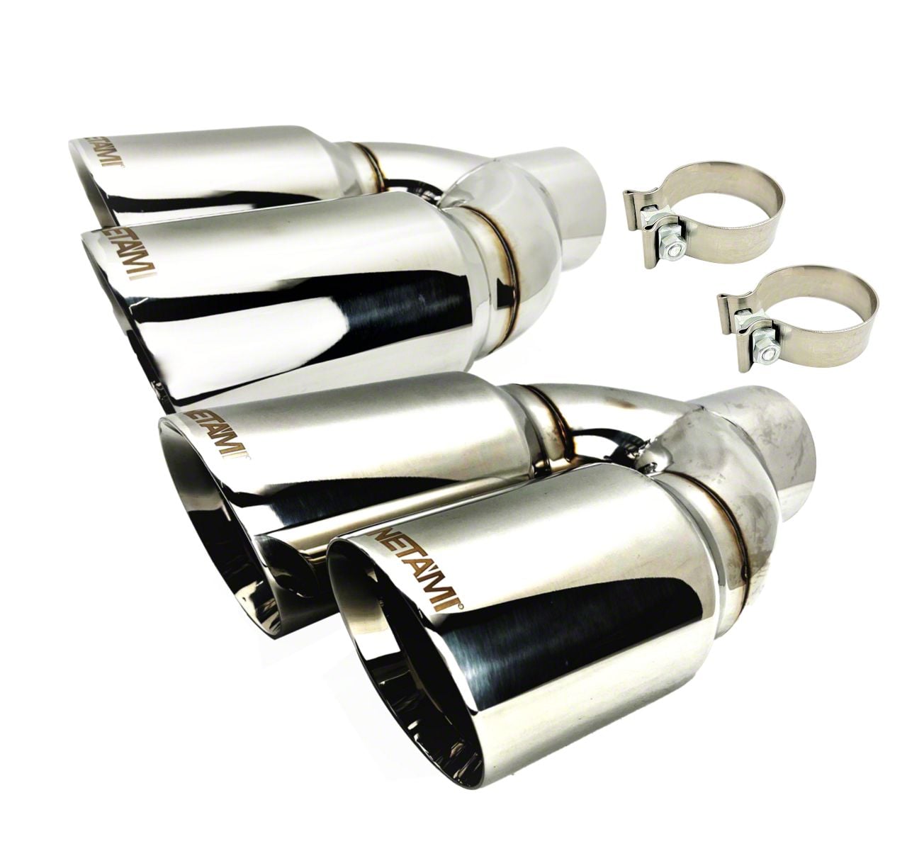 Charger Quad Staggered Slant Cut Exhaust Tips; 4-Inch; Chrome Polished ...