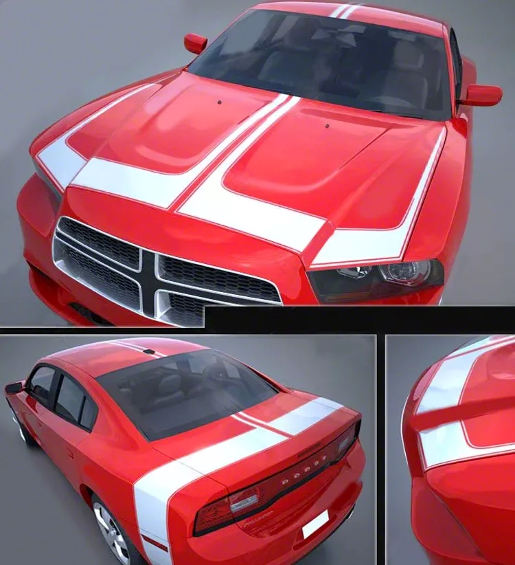 Charger Racing Hood, Roof and Rear Stripes; Matte Black (11-14 Charger ...