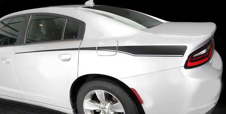 Charger Rear Quarter Side Accent Stripes; Gloss Black (15-18 Charger ...