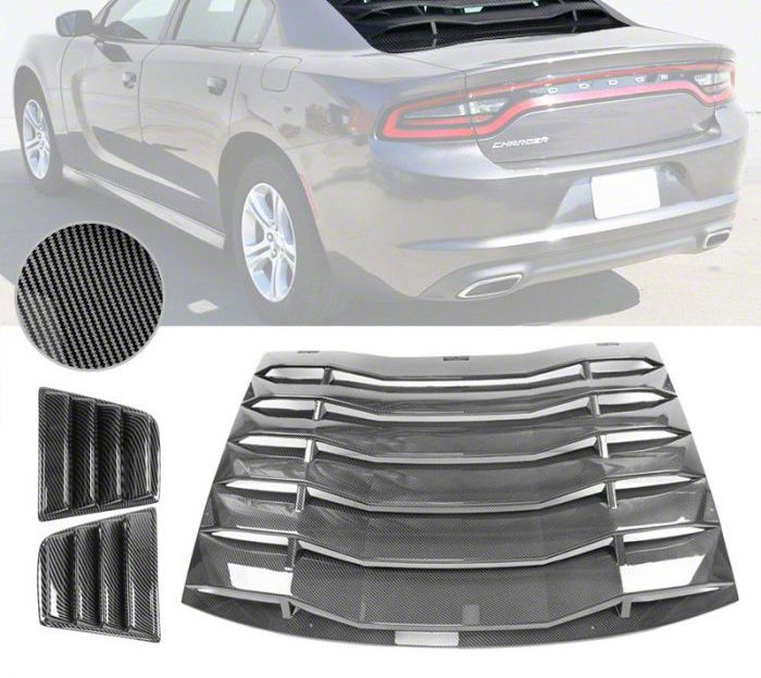 Charger Rear Window Louvers; Carbon Fiber (11-22 Charger) - Free Shipping