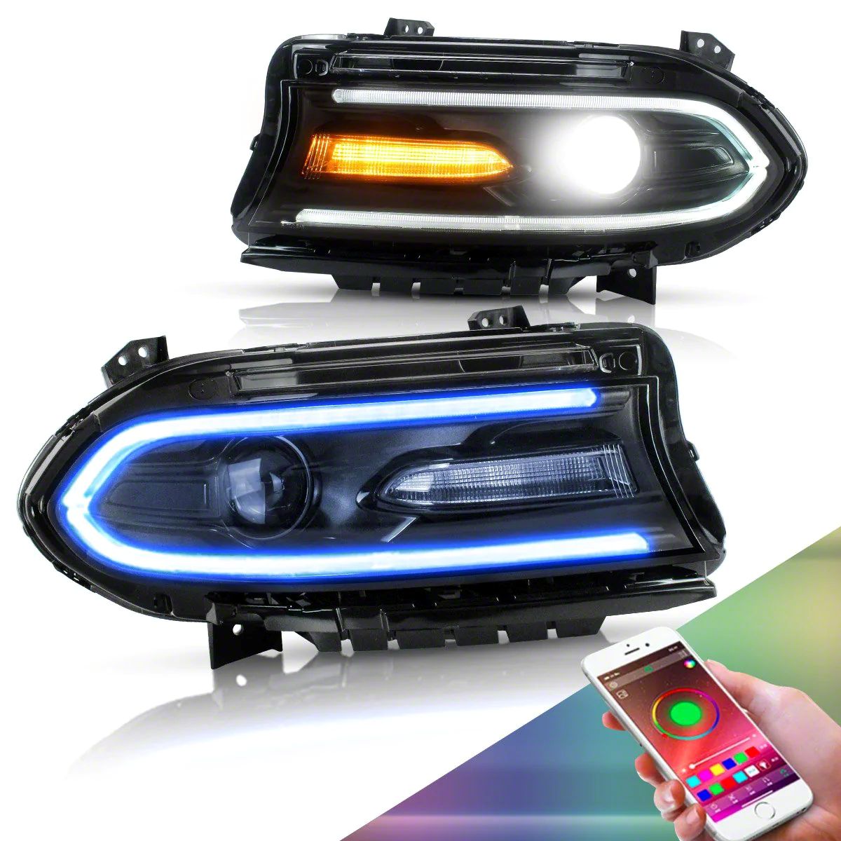 Charger RGB Projector Headlights; Black Housing; Smoked Lens (15-23 ...
