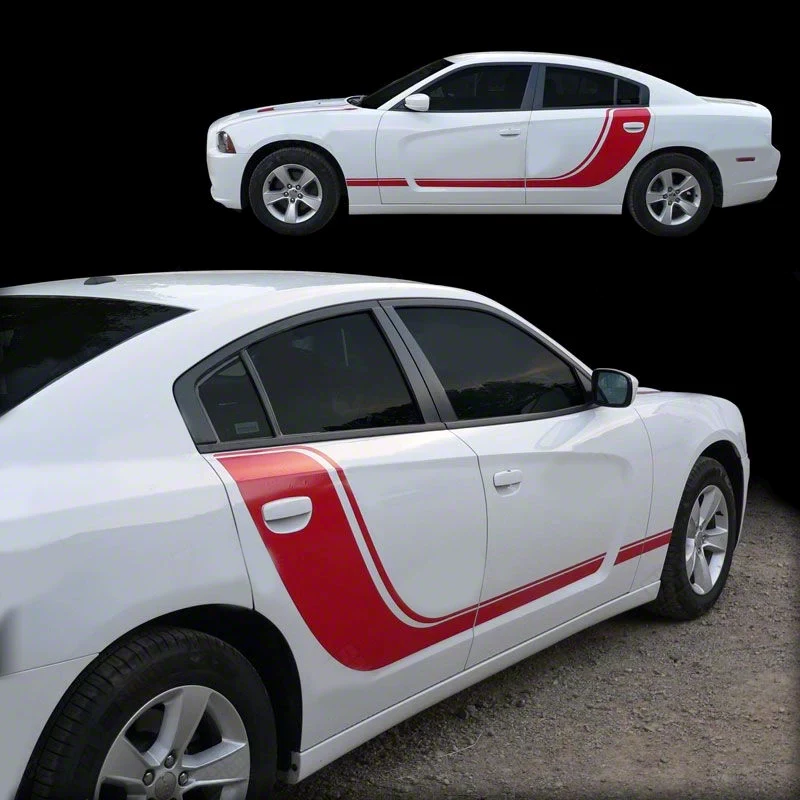 Charger Rocker Door Side Hockey Stripes; Gloss Black (15-18 Charger ...