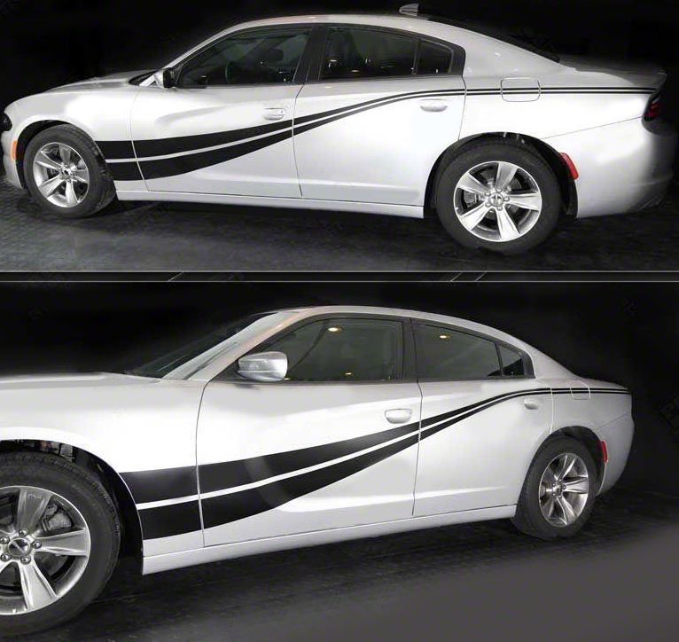 Charger Side Accent Double Stripes; Gloss Black (19-23 Charger) - Free ...
