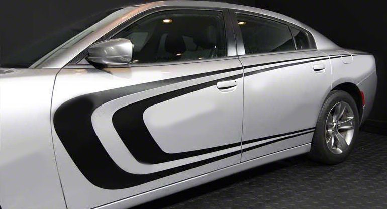 Charger Side Double Scallop C-Stripes; Gloss Black (19-23 Charger ...