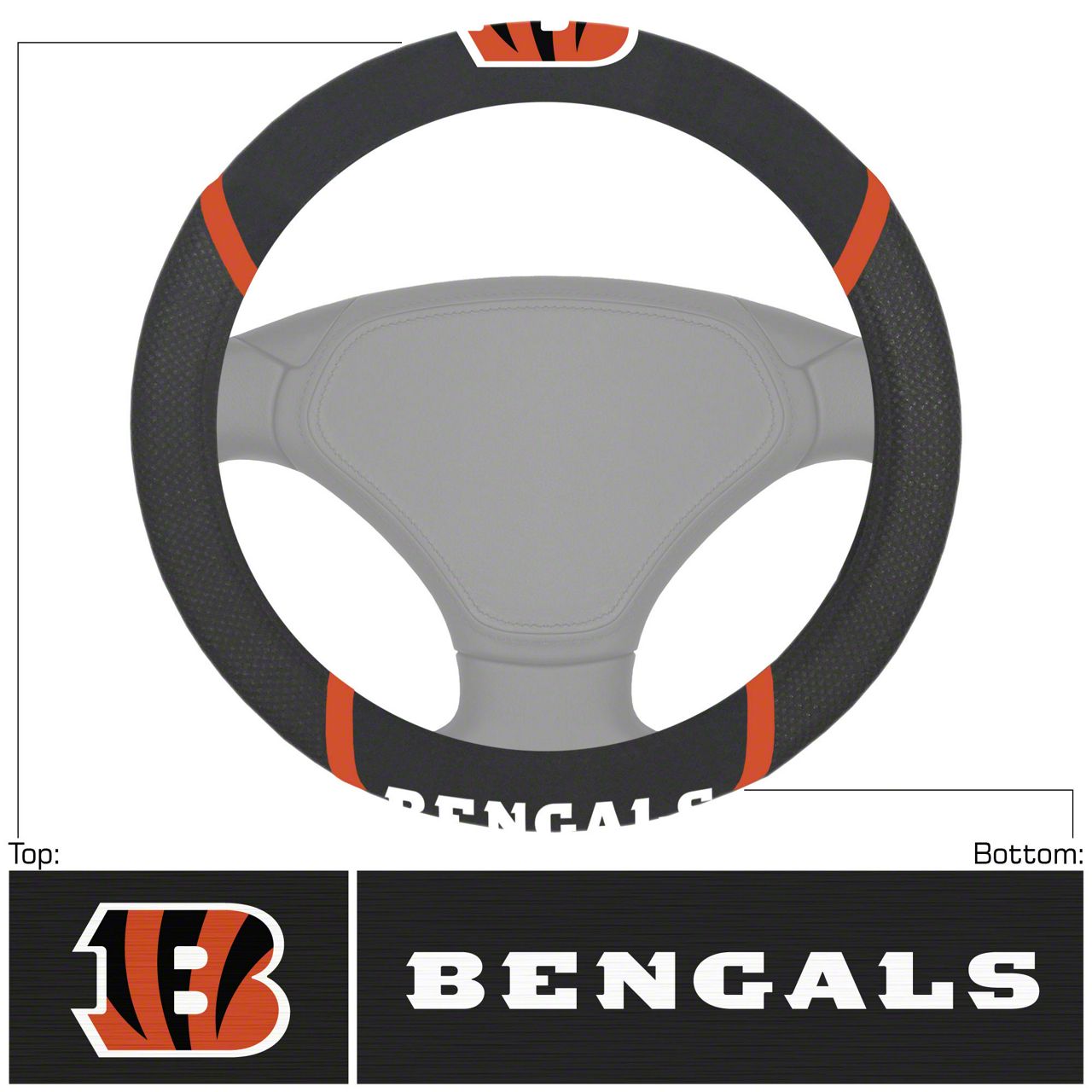 Charger Steering Wheel Cover with Cincinnati Bengals Logo; Black ...