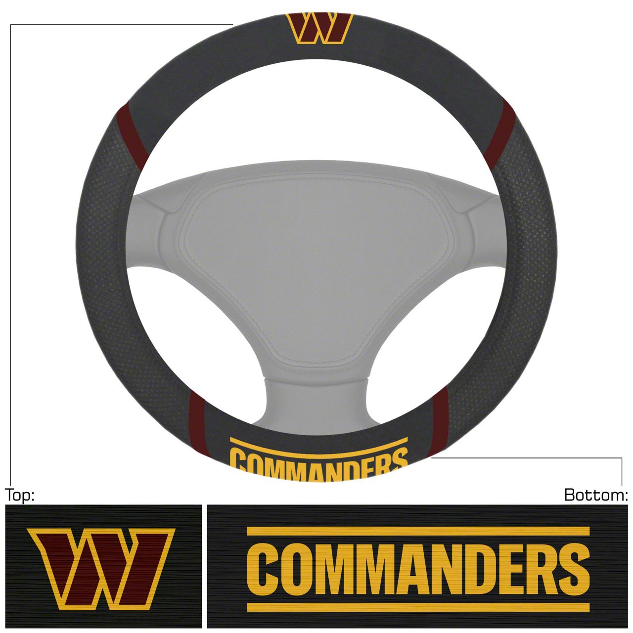 Charger Steering Wheel Cover with Washington Commanders Logo; Black ...