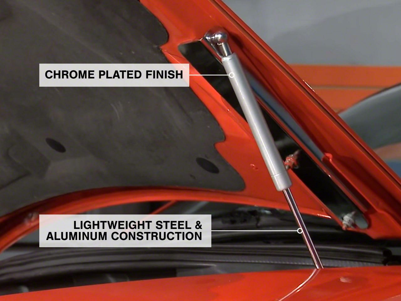 MMD Mustang Bolt On Hood Strut Kit; Chrome 41241 (99-04 Mustang) - Free ...