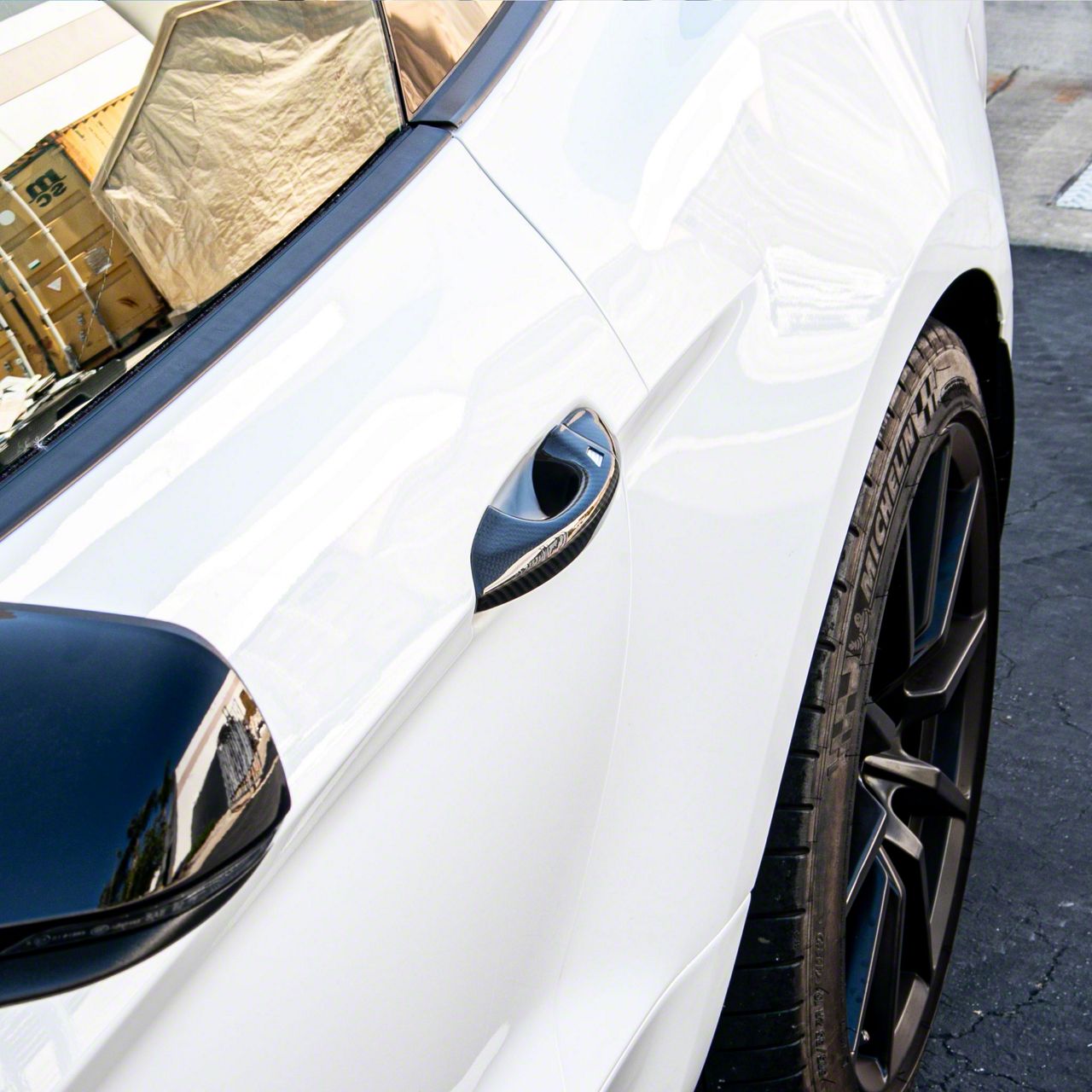 Cobra-Tek Mustang Door Handle Covers with Sensor Hole; Gloss Carbon Fiber CBK-MTG-DHC0001 (15-23 ...