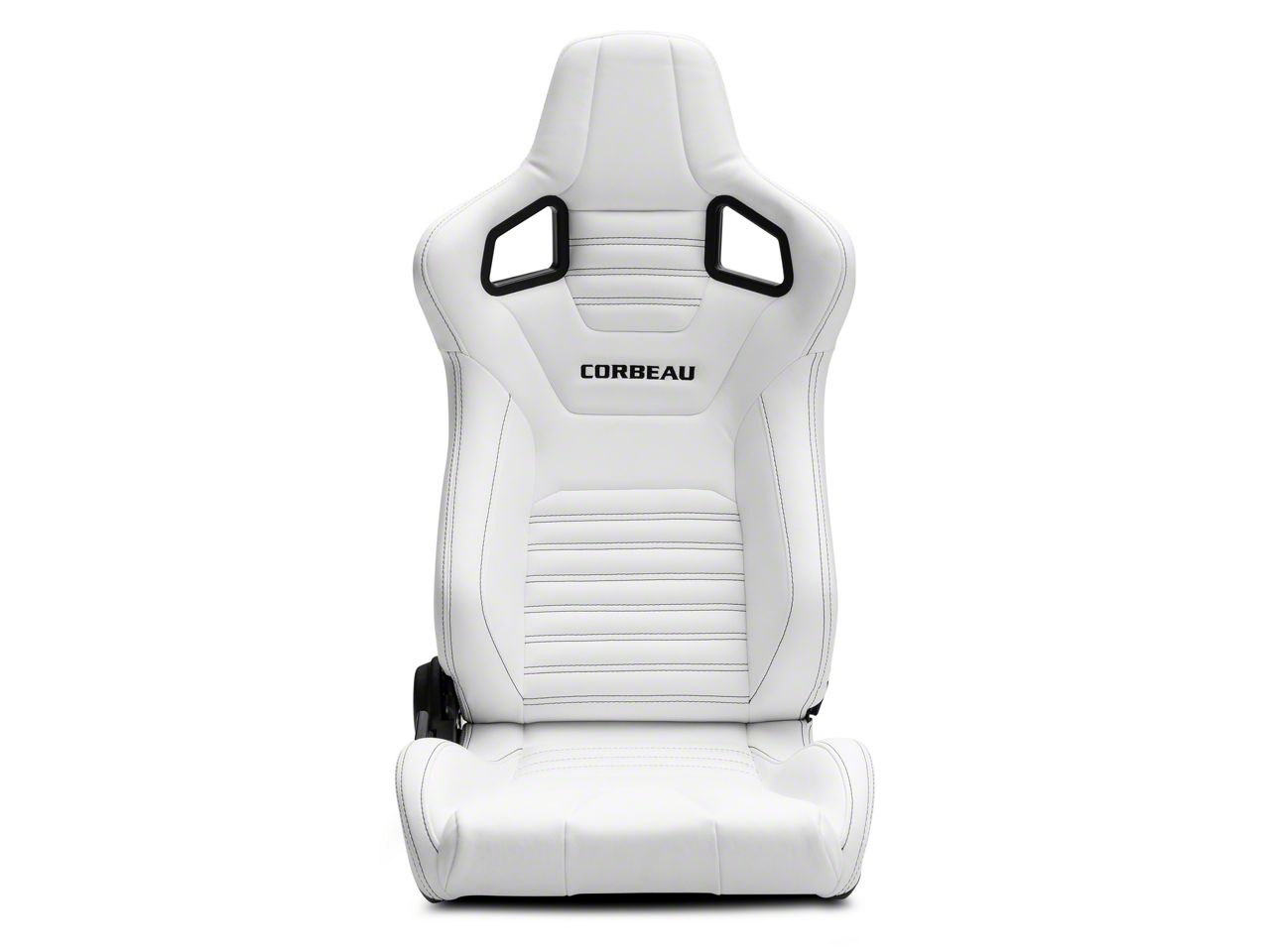 Corbeau Mustang Sportline RRS Reclining Seats; White Vinyl/Black Stitch ...