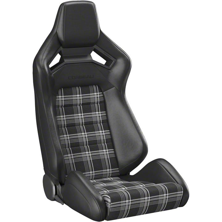 Corbeau Mustang Sportline RRX Reclining Seats; Black Vinyl/White Plaid ...