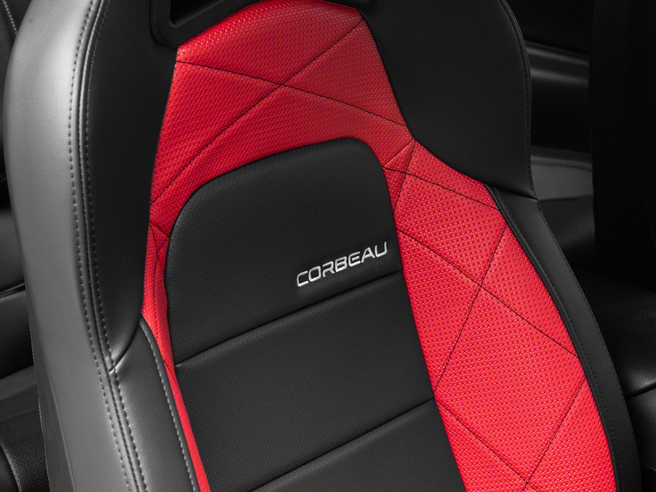 Corbeau Mustang Trailcat Reclining Seats; Black Vinyl/Red HD Vinyl; Pair 44917PR (Universal ...