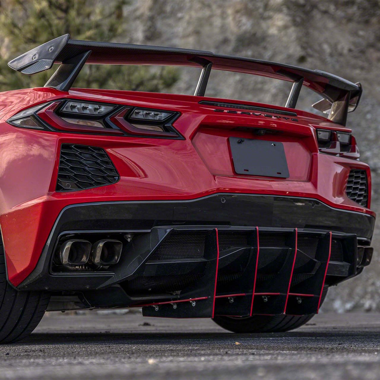 Corvette 328LV Rear Diffuser; Gloss Carbon Fiber Vinyl (20-25 Corvette ...