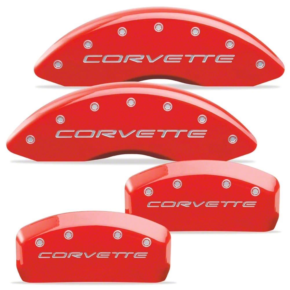 Corvette Brake Caliper Covers with Corvette Lettering; Red; Front and ...