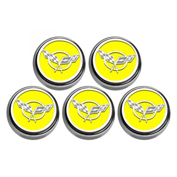 Corvette Cross Flag Series Fluid Cap Covers; Solid Yellow (97-04 ...
