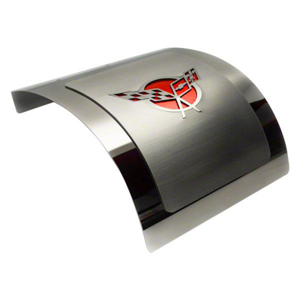 Corvette Deluxe Alternator Cover with Cross Flag Logo; Polished and ...