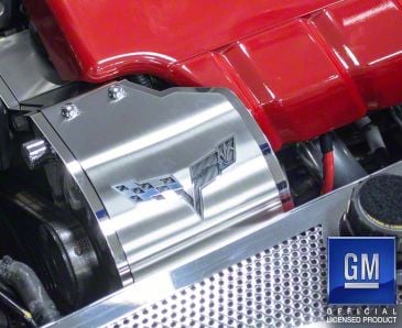 Corvette Deluxe Stainless Alternator Cover with Crossed Flags Emblem ...