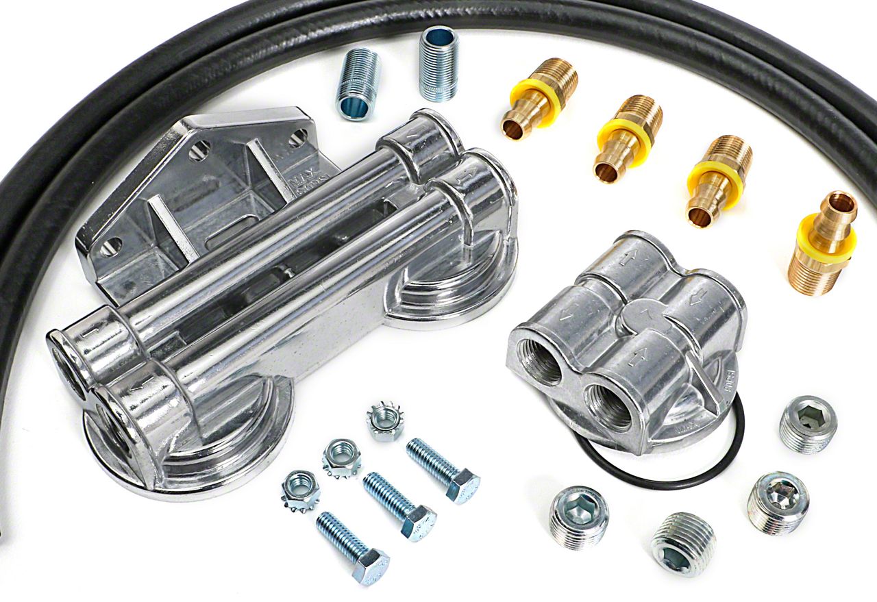 Corvette Double Oil Filter Relocation Kit with 90-Degree Bypass; 22mm x ...