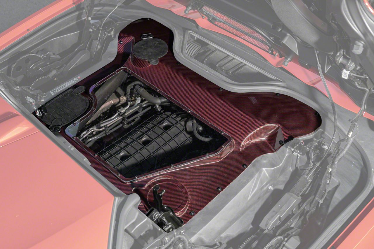 Corvette Engine Bay Panel Cover; Exposed; Red Carbon Fiber (20-26 ...