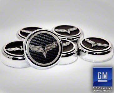 Corvette Engine Caps with Crossed Flags Logo; Blue Solid (05-13 ...