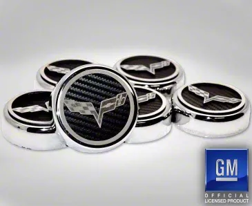 Corvette Engine Caps with Crossed Flags Logo; Red Carbon Fiber (05-13 ...