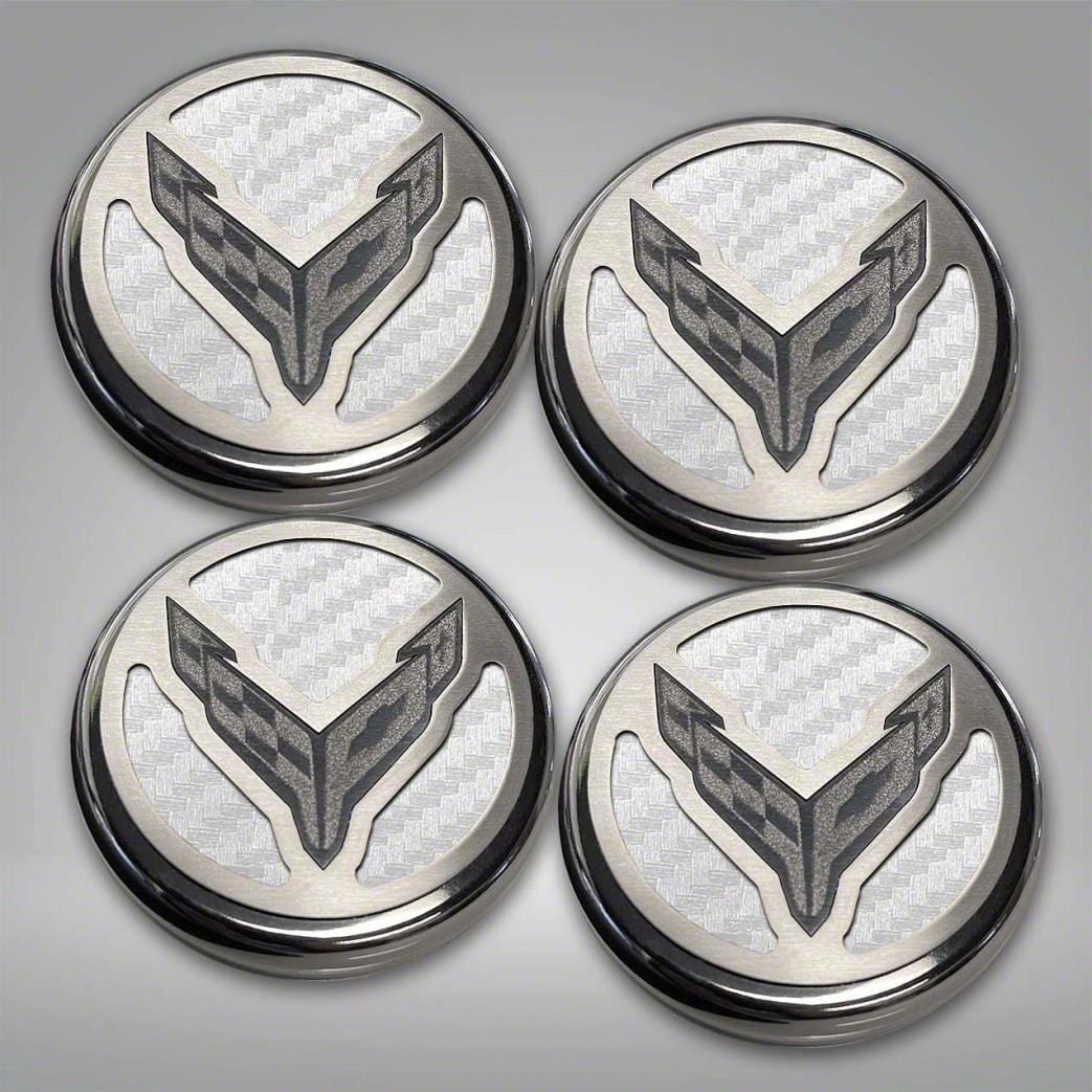 Corvette Engine Caps with Crossed Flags Logo; White Carbon Fiber (20-26 ...