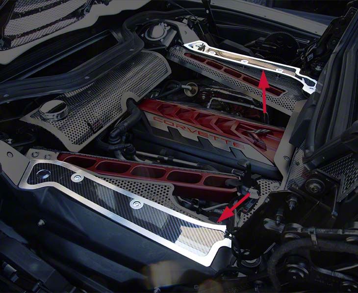 Corvette Engine Frame Rail Covers; Carbon Fiber with Brushed Trim (20 ...