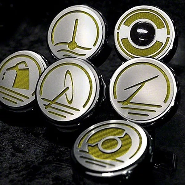 Corvette Executive Series Fluid Cap Covers; Yellow Carbon Fiber (97-04 ...