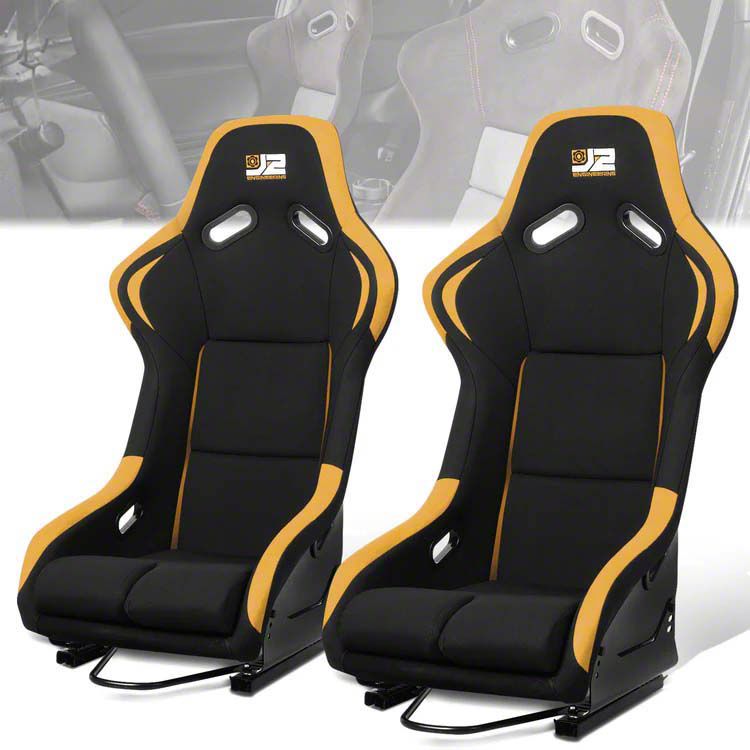 Corvette Fabric Racing Bucket Seats with Seat Sliders; Black/Yellow ...