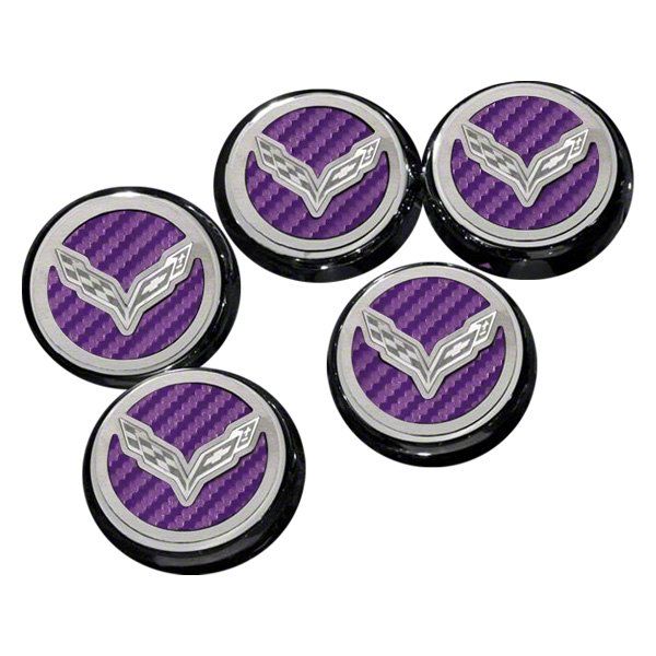 Corvette Flag Style Fluid Cap Covers; Purple Carbon Fiber (14-19 ...