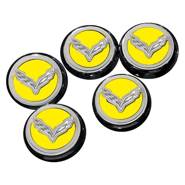 Corvette Flag Style Fluid Cap Covers; Solid Yellow (14-19 Corvette C7 w ...