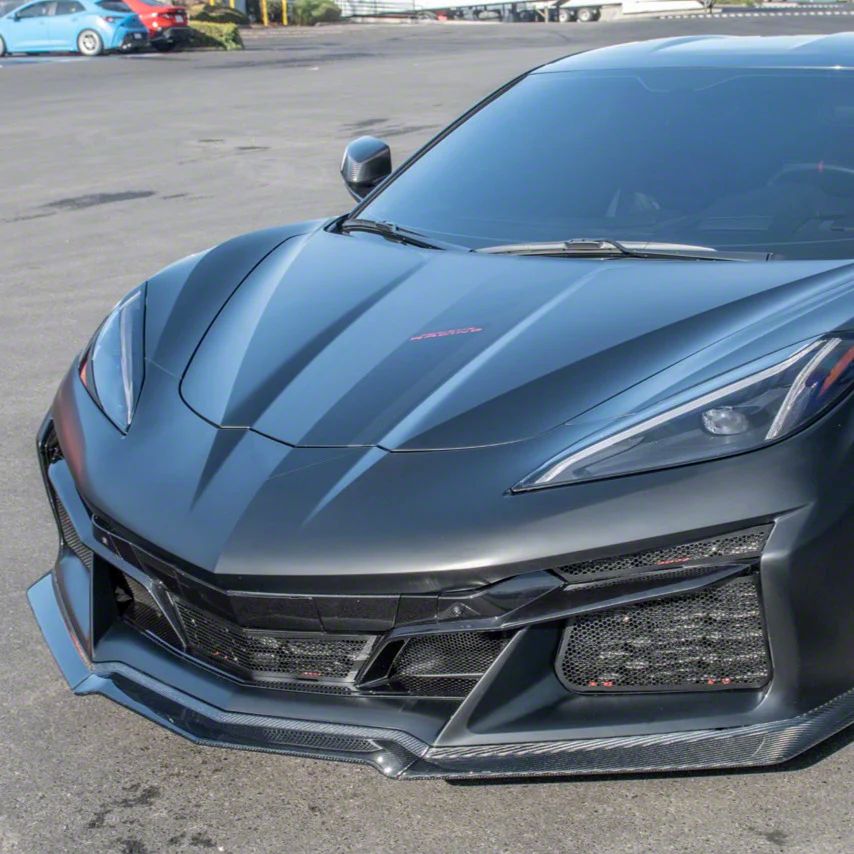 Corvette Front Radiator Mesh Grille Insert Guard; Gloss Black (23-26 ...