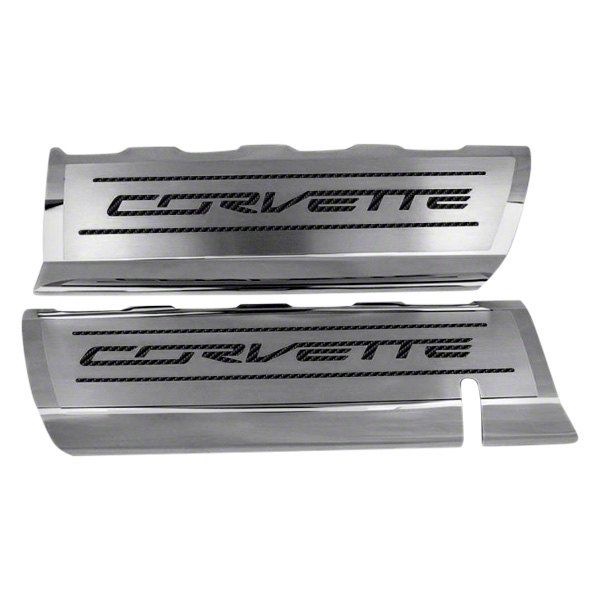 Corvette Fuel Rail Cover Overlay with Corvette Logo; Black Carbon Fiber ...