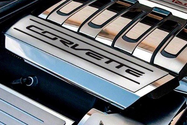 Corvette Fuel Rail Cover Overlay with Corvette Logo; Brushed Black ...