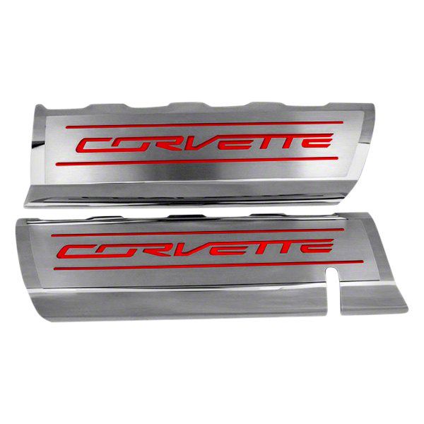 Corvette Fuel Rail Cover Overlay with Corvette Logo; Bright Red Inlay ...